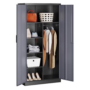 sisesol metal storage cabinets locker with locker shelf, 72" armoire wardrobe closet with hanging rod storage locker, wardrobe cabinet for bathroom storage cabinet with doors lockers for employees