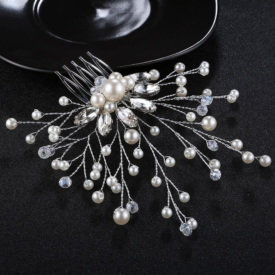 ZJHYXYH Wedding Ivory White Peals Hair Combs Bridal Hairpins for Women Rhinestone Ornaments Jewelry Hairpiece