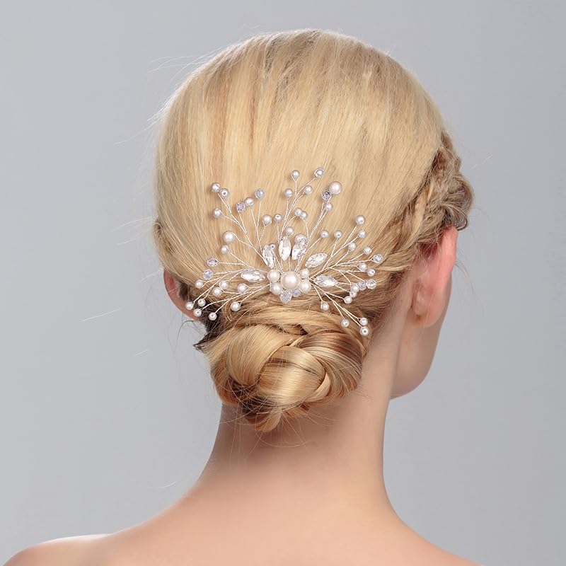 ZJHYXYH Wedding Ivory White Peals Hair Combs Bridal Hairpins for Women Rhinestone Ornaments Jewelry Hairpiece