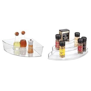 idesign recycled plastic 1/4 wedge lazy susan turntable organizer with handle, pantry, bathroom & recycled plastic 3-tier stadium spice rack organizer for kitchen, fridge, freezer