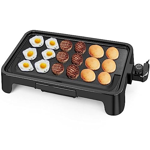 Extra Large Nonstick Electric Griddle - Pancake Griddle for Eggs, Burgers, Beef, Cheese, Party Smokeless Griddle Pan with Temperature Control, Dishwasher Safe, Black, 1500W