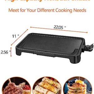 Extra Large Nonstick Electric Griddle - Pancake Griddle for Eggs, Burgers, Beef, Cheese, Party Smokeless Griddle Pan with Temperature Control, Dishwasher Safe, Black, 1500W