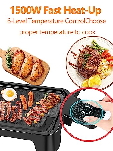 Extra Large Nonstick Electric Griddle - Pancake Griddle for Eggs, Burgers, Beef, Cheese, Party Smokeless Griddle Pan with Temperature Control, Dishwasher Safe, Black, 1500W