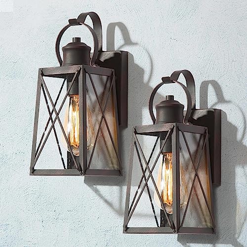 Outdoor Wall Lights 2 Pack, Exterior Wall Sconces Light Fixture with Seeded Glass, Waterproof and Anti-Rust Bronze Lanterns for Front Door, Entry, Porch, Patio, and Gazebo