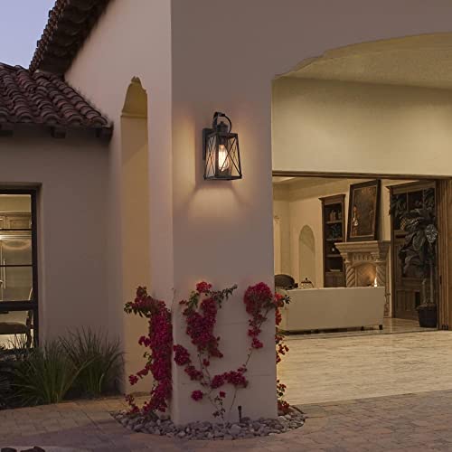 Outdoor Wall Lights 2 Pack, Exterior Wall Sconces Light Fixture with Seeded Glass, Waterproof and Anti-Rust Bronze Lanterns for Front Door, Entry, Porch, Patio, and Gazebo