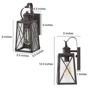 Outdoor Wall Lights 2 Pack, Exterior Wall Sconces Light Fixture with Seeded Glass, Waterproof and Anti-Rust Bronze Lanterns for Front Door, Entry, Porch, Patio, and Gazebo