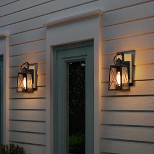 Outdoor Wall Lights 2 Pack, Exterior Wall Sconces Light Fixture with Seeded Glass, Waterproof and Anti-Rust Bronze Lanterns for Front Door, Entry, Porch, Patio, and Gazebo