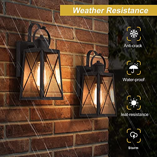 Outdoor Wall Lights 2 Pack, Exterior Wall Sconces Light Fixture with Seeded Glass, Waterproof and Anti-Rust Bronze Lanterns for Front Door, Entry, Porch, Patio, and Gazebo