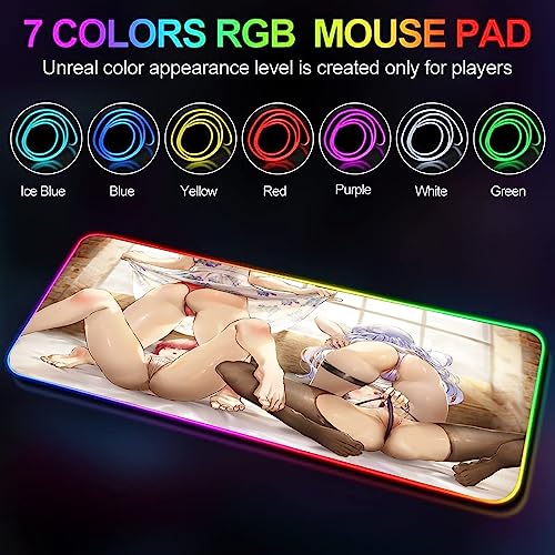 Mouse Pads Led Cute Anime Girl Mouse Mat Gaming Accessories Extended RGB Computer Keyboard Mat XL Large Pc Gaming Desk Pad with Lock Edge 900X400Mm