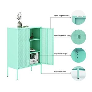 COFaR Mint Green Metal Cabinet,Metal Locker Storage Cabinet with Doors and Shelves,Multipurpose Storage Rack,3-Tier Office Cabinet,Metal Storage Cabinet for Home Office