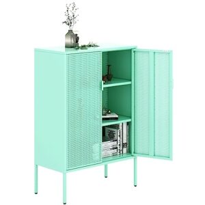 cofar mint green metal cabinet,metal locker storage cabinet with doors and shelves,multipurpose storage rack,3-tier office cabinet,metal storage cabinet for home office