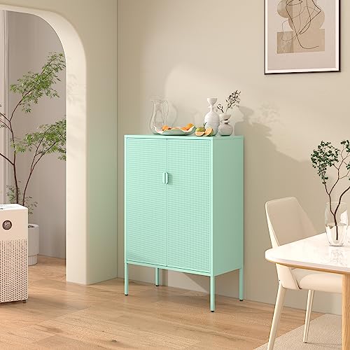 COFaR Mint Green Metal Cabinet,Metal Locker Storage Cabinet with Doors and Shelves,Multipurpose Storage Rack,3-Tier Office Cabinet,Metal Storage Cabinet for Home Office