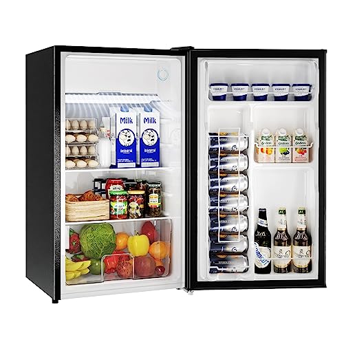 BANGSON Mini Fridge with Freezer, 3.2Cu.Ft, Single Door Small Refrigerator, Energy-efficient, Low Noise, Mini fridge for Bedroom Dorm and Office, Black