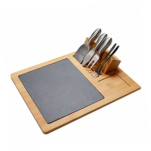 BESTonZON 1 Set Slate Knife and Fork Set Wooden Cutting Boards Dinette Set Fruit Tray Platter Bamboo Cheese Board with Cutlery Set Charcuterie Cutlery Knife Cheese Board Platter Tableware