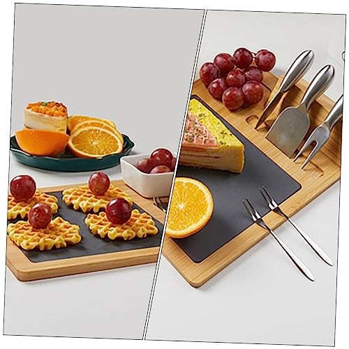 BESTonZON 1 Set Slate Knife and Fork Set Wooden Cutting Boards Dinette Set Fruit Tray Platter Bamboo Cheese Board with Cutlery Set Charcuterie Cutlery Knife Cheese Board Platter Tableware