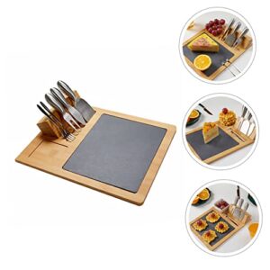 BESTonZON 1 Set Slate Knife and Fork Set Wooden Cutting Boards Dinette Set Fruit Tray Platter Bamboo Cheese Board with Cutlery Set Charcuterie Cutlery Knife Cheese Board Platter Tableware