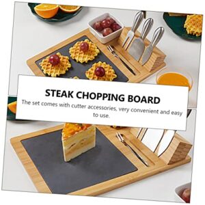 BESTonZON 1 Set Slate Knife and Fork Set Wooden Cutting Boards Dinette Set Fruit Tray Platter Bamboo Cheese Board with Cutlery Set Charcuterie Cutlery Knife Cheese Board Platter Tableware