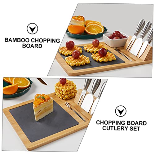 BESTonZON 1 Set Slate Knife and Fork Set Wooden Cutting Boards Dinette Set Fruit Tray Platter Bamboo Cheese Board with Cutlery Set Charcuterie Cutlery Knife Cheese Board Platter Tableware