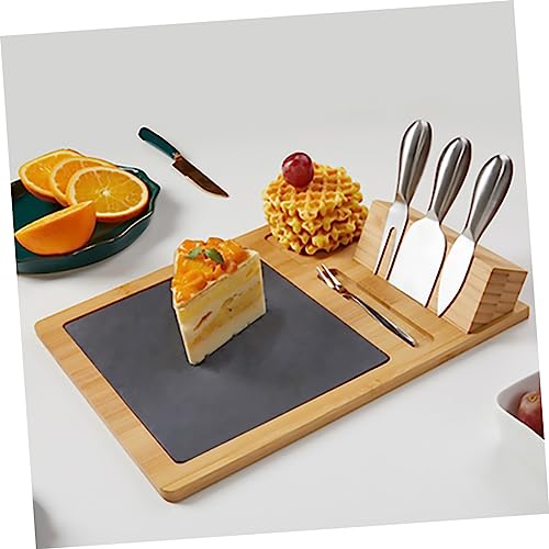 BESTonZON 1 Set Slate Knife and Fork Set Wooden Cutting Boards Dinette Set Fruit Tray Platter Bamboo Cheese Board with Cutlery Set Charcuterie Cutlery Knife Cheese Board Platter Tableware