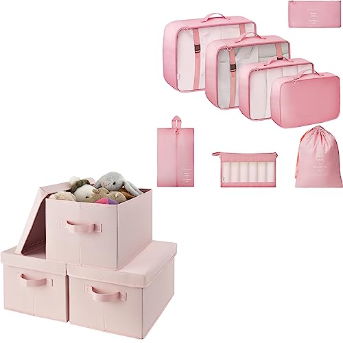 GRANNY SAYS Bundle of 3-Pack Organizing Baskets for Shelves & 8-Pack Suitcase Organizer Bags Set