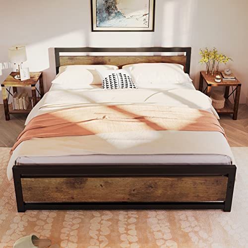 Amyove King Size Bed Frame with Wooden Headboard, 14 inch King Metal Bed Platform No Box Spring Needed with Heavy Duty Steel Slat, Easy to Assemble Noise Free Mattress Foundation - King