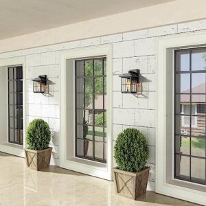 Black Outdoor Wall Lights, Farmhouse Exterior Wall Sconces Light Fixture with Seeded Glass, Modern Square Waterproof Lanterns for Front Door, Entry, Porch, Patio, and Gazebo