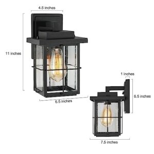 Black Outdoor Wall Lights, Farmhouse Exterior Wall Sconces Light Fixture with Seeded Glass, Modern Square Waterproof Lanterns for Front Door, Entry, Porch, Patio, and Gazebo