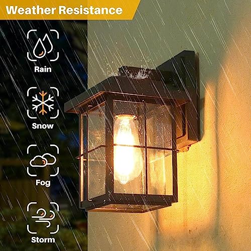 Black Outdoor Wall Lights, Farmhouse Exterior Wall Sconces Light Fixture with Seeded Glass, Modern Square Waterproof Lanterns for Front Door, Entry, Porch, Patio, and Gazebo