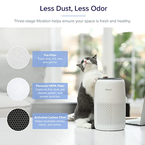 LEVOIT Air Purifier Replacement Filter, 3-in-1 True HEPA, 2 Pack, White & Air Purifiers for Bedroom Home, HEPA Filter Cleaner with Fragrance Sponge, White