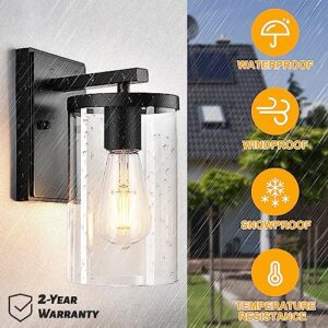 【Upgraded】 Outdoor Wall Lantern, Exterior Waterproof Wall Sconce Light Fixture, Matte Black Rustproof Porch Lights Wall Mounted Lighting with Clear Glass Shade & E26 Socket for Patio Garage, 2-Pack