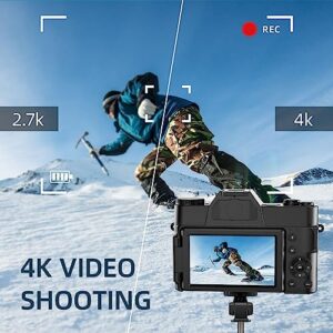 4K Vlogging Camera for YouTube, 48MP Digital Camera for Photography with 3”Flip Screen, 16x Digital Zoom and Video Autofocus Anti-Shake, Wide Angle Lens, Macro Lens, 2 Batteries, 32GB Micro SD Card