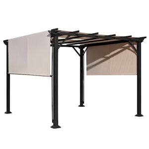 LATTOY 10x10FT Outdoor Pergola with Sun Shade Canopy on Top and Sides, Aluminum Frame, Modern Patio Pavilion Grill Gazebo with Weather-Resistant Fabric for Patio, Garden Deck Lawn, Beige