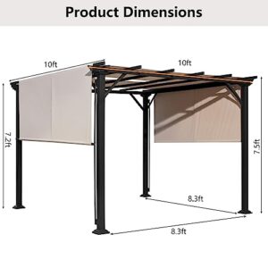 LATTOY 10x10FT Outdoor Pergola with Sun Shade Canopy on Top and Sides, Aluminum Frame, Modern Patio Pavilion Grill Gazebo with Weather-Resistant Fabric for Patio, Garden Deck Lawn, Beige