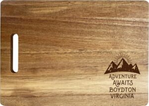 boydton virginia camping souvenir engraved wooden cutting board 14" x 10" acacia wood adventure awaits design