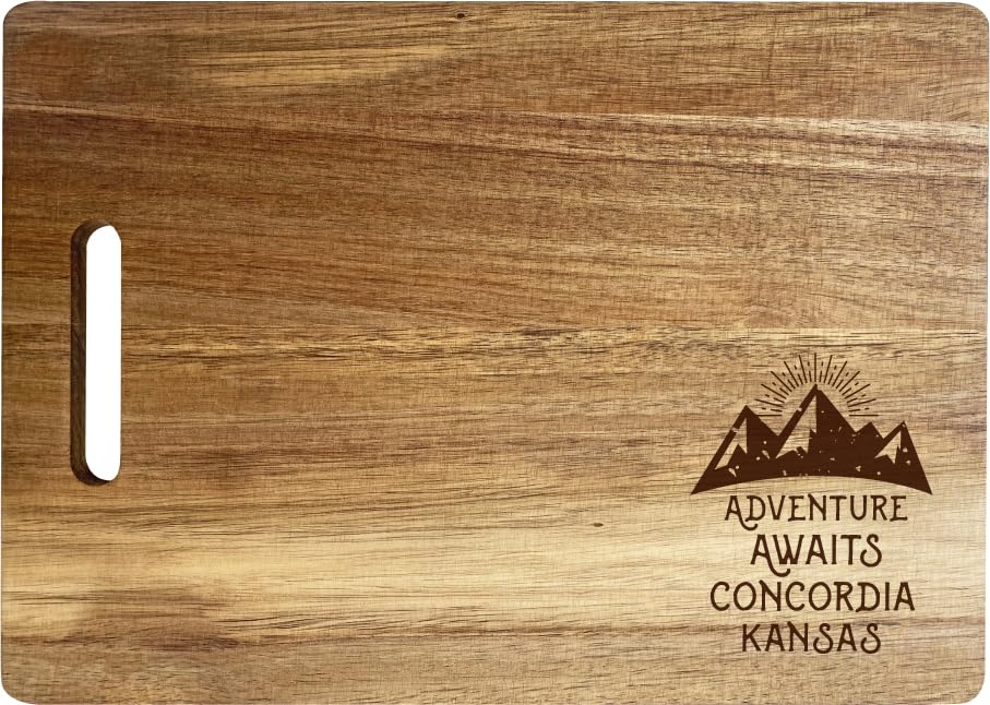 Concordia Kansas Camping Souvenir Engraved Wooden Cutting Board 14" x 10" Acacia Wood Adventure Awaits Design