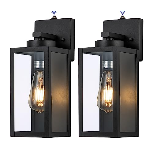 Laplusbelle Dusk to Dawn Outdoor Light Fixtures Black, Waterproof Wall Lantern Sconces with Tempered Glass, E26 Socket Porch Lighting Exterior Lights for Patio Front Porch Garage Entrance, 2 Pack