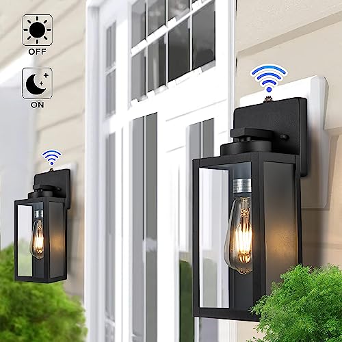 Laplusbelle Dusk to Dawn Outdoor Light Fixtures Black, Waterproof Wall Lantern Sconces with Tempered Glass, E26 Socket Porch Lighting Exterior Lights for Patio Front Porch Garage Entrance, 2 Pack