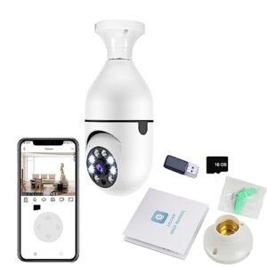 ufehgfjh e27 light bulb camera with memory card 2.4ghz wifi outdoor, hd 1080p camera securi-ty camera 2-way audio, 360° home warehouse cameras, full color day & night (16g memory card)