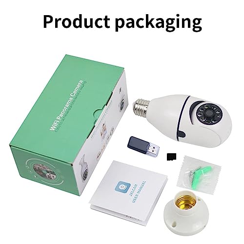 ufehgfjh E27 Light Bulb Camera with Memory Card 2.4GHz WiFi Outdoor, HD 1080P Camera Securi-ty Camera 2-Way Audio, 360° Home Warehouse Cameras, Full Color Day & Night (16G Memory Card)