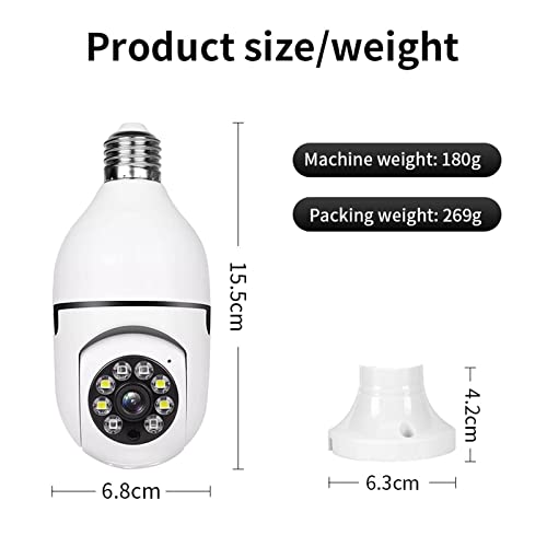 ufehgfjh E27 Light Bulb Camera with Memory Card 2.4GHz WiFi Outdoor, HD 1080P Camera Securi-ty Camera 2-Way Audio, 360° Home Warehouse Cameras, Full Color Day & Night (16G Memory Card)