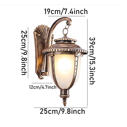 TONPOP European Retro Outdoor Sconce Wall Lamp Bronzed Aluminum Bracket White Glass Lampshade Waterproof Wall Lights LED Base Wall Lighting for Garden Courtyard Villa Square