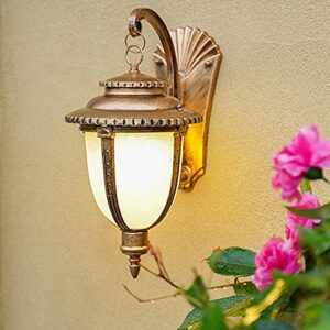 TONPOP European Retro Outdoor Sconce Wall Lamp Bronzed Aluminum Bracket White Glass Lampshade Waterproof Wall Lights LED Base Wall Lighting for Garden Courtyard Villa Square