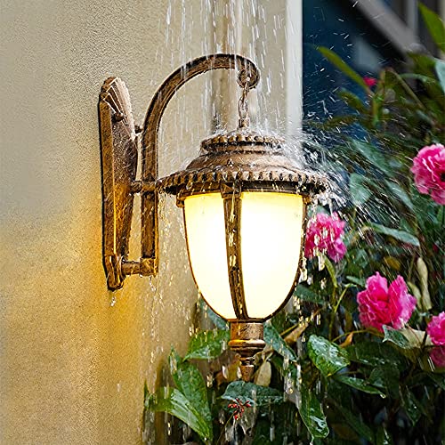 TONPOP European Retro Outdoor Sconce Wall Lamp Bronzed Aluminum Bracket White Glass Lampshade Waterproof Wall Lights LED Base Wall Lighting for Garden Courtyard Villa Square