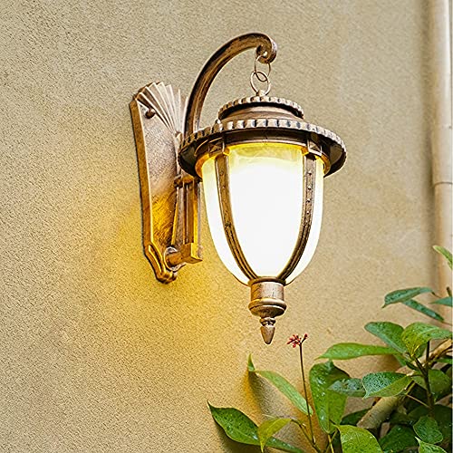 TONPOP European Retro Outdoor Sconce Wall Lamp Bronzed Aluminum Bracket White Glass Lampshade Waterproof Wall Lights LED Base Wall Lighting for Garden Courtyard Villa Square