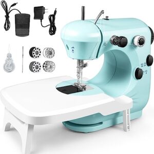 sewing machine portable, 2-speed mini sewing machine for beginners, safe sewing kit & easy to use small sewing machine with extension table, light, foot pedal, best gift for kids women and household