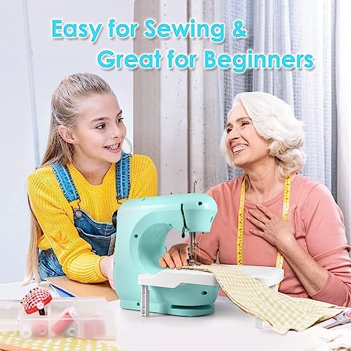 Sewing Machine Portable, 2-Speed Mini Sewing Machine for Beginners, Safe Sewing Kit & Easy to Use Small Sewing Machine with Extension Table, Light, Foot Pedal, Best Gift for Kids Women and Household