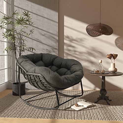 Apepro Outdoor Rocking Chair,Padded Cushion Rocker Recliner Chair Outdoor for Front Porch, Living Room, Patio, Garden, Yard (Gray)