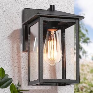 black outdoor wall lights, farmhouse exterior wall sconces light fixture with clear glass, modern square waterproof lanterns for front door, entry, porch, patio, and gazebo