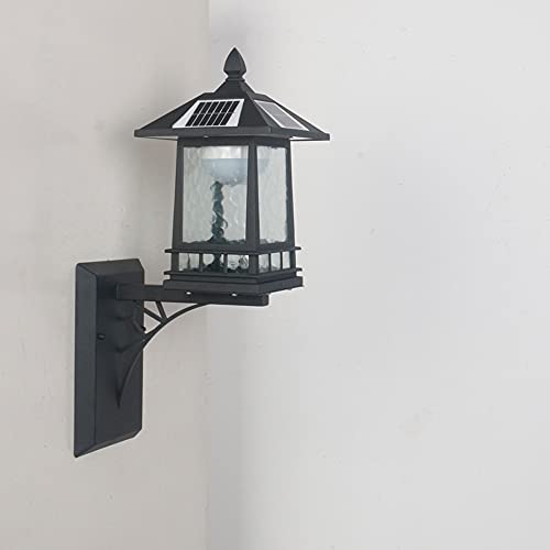 Black Solar Energy Sconce Wall Lamp Turn The Lights on and Off Automatically During The Day and Night Waterproof Wall Lights Energy Saving Outdoors Wall Lighting for Wall Landscape Exterior