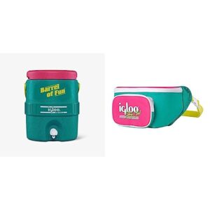 igloo special edition retro 2 gallon barrel of fun insulated jug, jade & fanny pack, jade